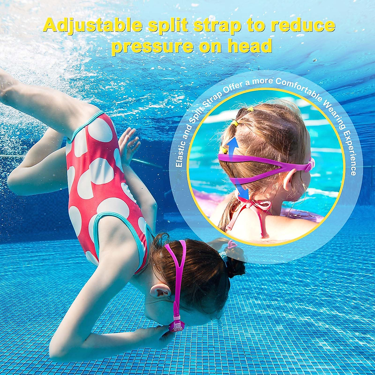 Juatellay Kids Swim Goggles with Cases, 2 Packs No Leaking Anti Fog Swimming Goggles 180° Clear View Kids Goggles for Boys Girls(Age 6-14)