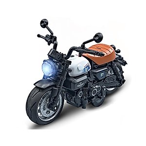 Gilumza Pull Back Motorcycle Toys, Tiny Gift with Music Lighting, Classic Motorcycles Toy for Boys Kids Age 3 4 5 6 7 8 Year Old (White)