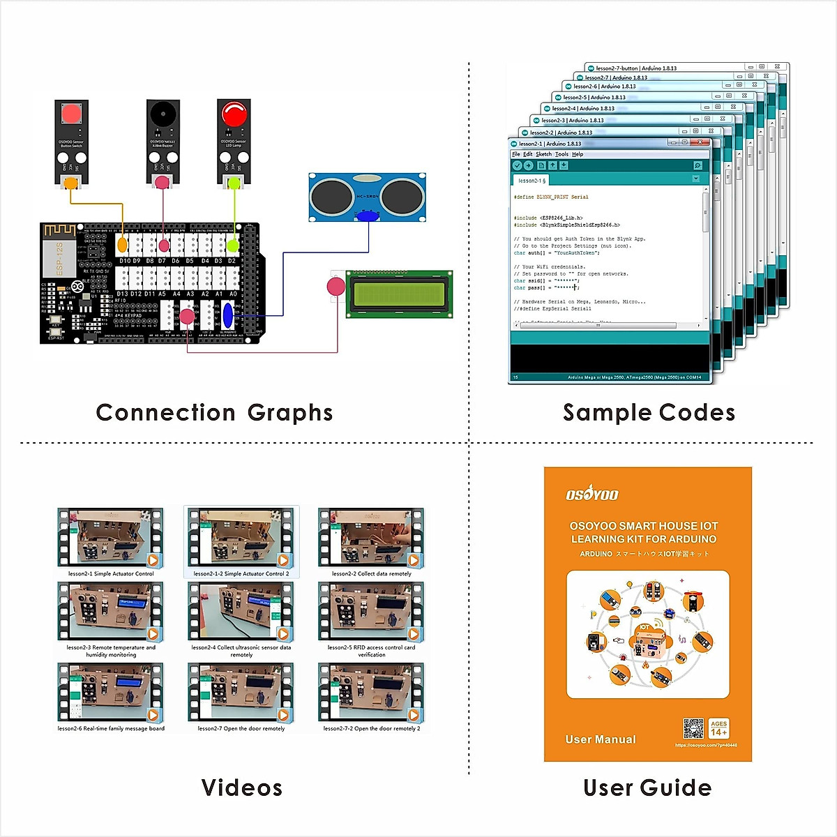 OSOYOO Smart House IoT Starter Kit for Arduino MEGA2560,Learning STEM Electronic Engineering Coding Programming, DIY Home Automation Building Set for Teens Adults