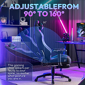 Dowinx Big and Tall Gaming Chair with 4D Armrest and Footrest, High Backrest Office Game Chair with Suede Headrest and Lumbar Support, Pu Leather Ergonomic Computer Chair 400LBS, Black
