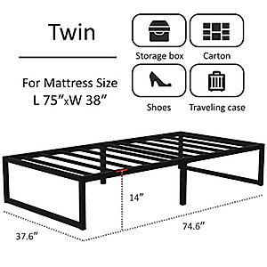 Lutown-Teen 14 Inch Twin Bed Frames Heavy Duty Metal Twin Size Platform Bed Frame No Box Spring Needed, Noise Free, Easy Assembly, Black