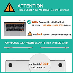 MOSISO Compatible with MacBook Air 15 inch Case 2023 2024 Release M3 A3114 M2 A2941 with Liquid Retina Display & Touch ID, Protective Plastic Hard Shell Case & Keyboard Cover Skin, Black