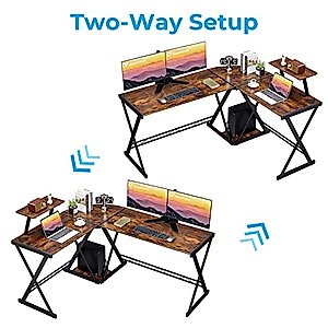GreenForest L Shaped Computer Desk Reversible Corner Computer Desk 64 inch with Large Monitor Stand and CPU Stand, Rustic Brown