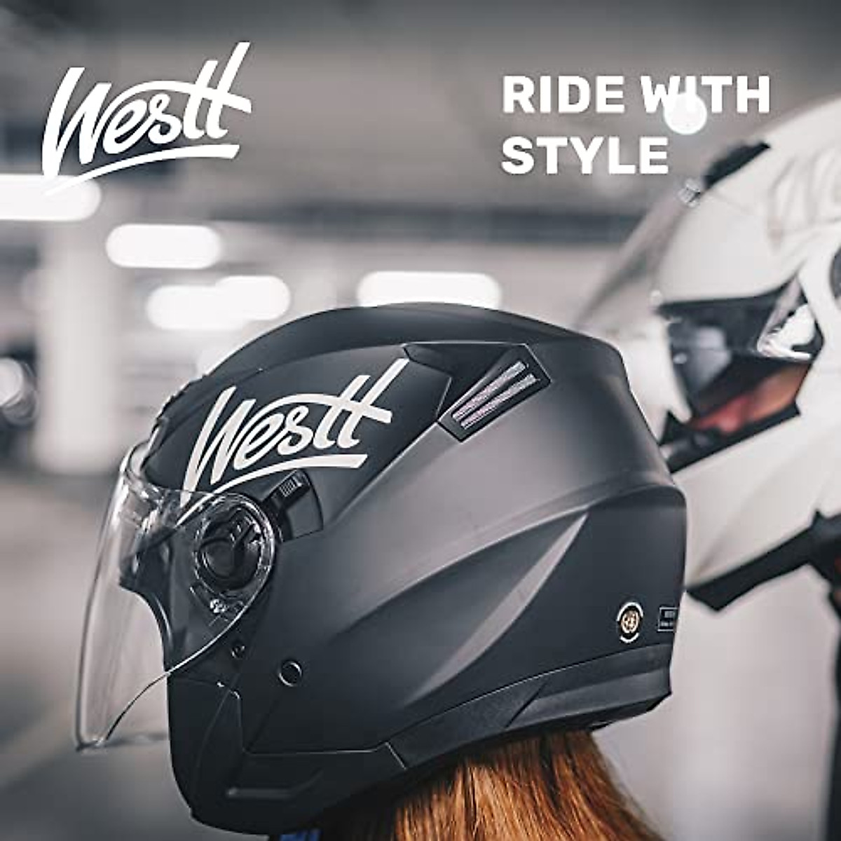 Westt Open Face Helmets with Dual Sun Visor– Motorcycle Helmet for Men and Women 3/4 Helmets DOT Approved for Scooter Motorbike Street Jet Series