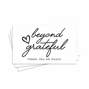 Thank You Cards,Pack of 50, 2.1x3.5 Inches, Blank White Backside, Black and White,Beyond Grateful Thank You Cards,Cards for Business, Bridal & Baby Shower, Birthday Party or to express gratitude