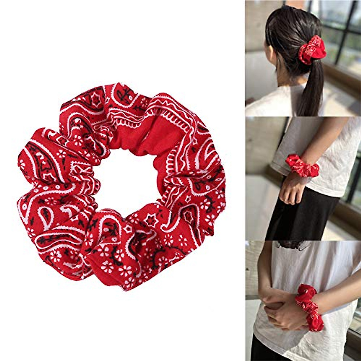Bandana Print Scrunchies Hair Ties, 5PCS Cotton Hair Elastics for Women