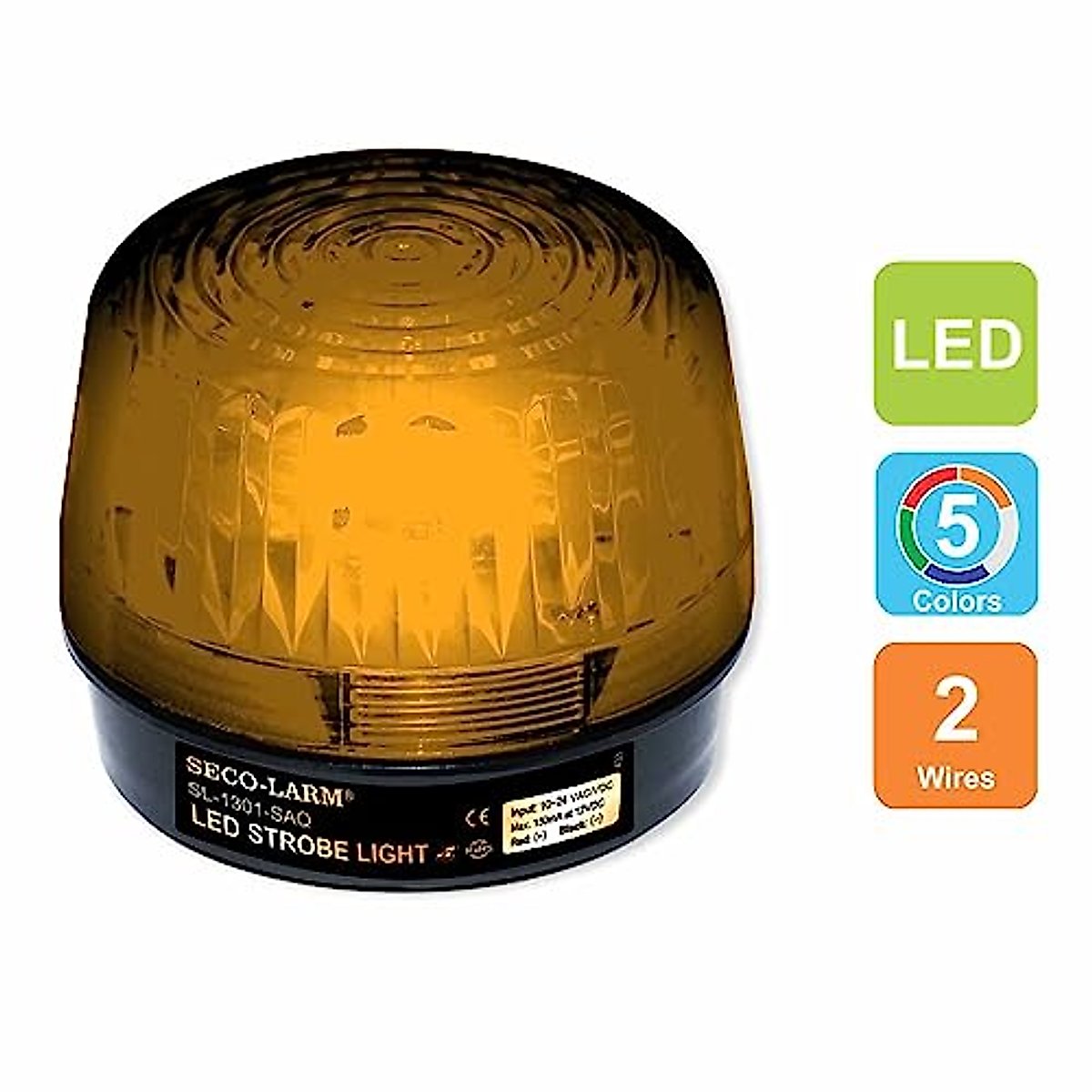 Seco-Larm SL-1301-SAQ/A Amber Lens Strobe Light, 10 Vertical LED Strips (54 LEDs), Built-in 100dB Programmable Siren, Six Different Flash Patterns, Adjustable Flashing Speed, Indoor/Outdoor Use