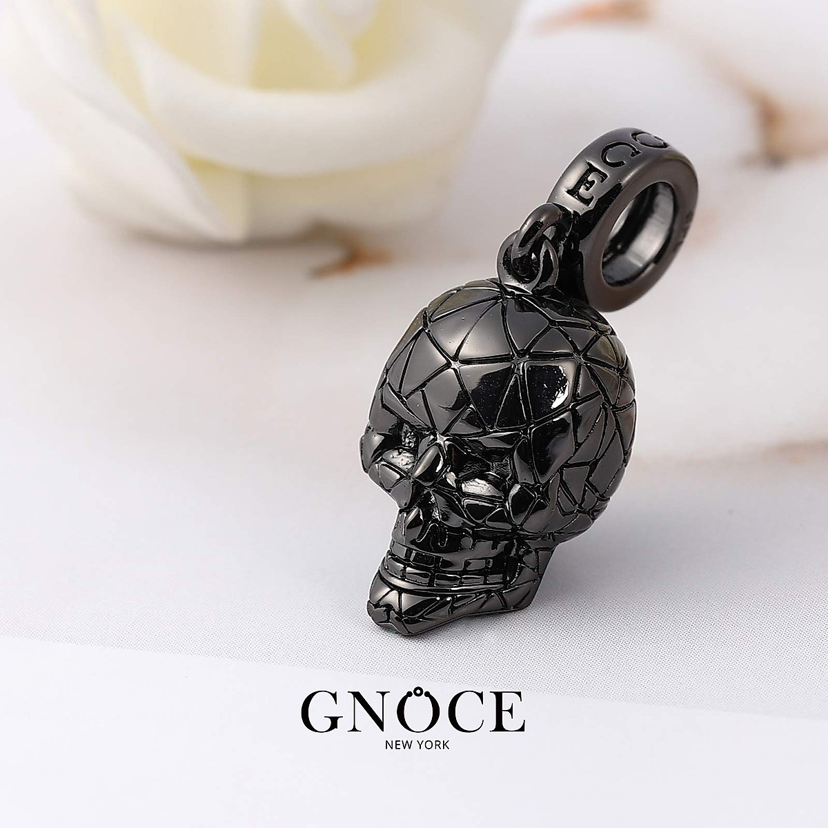GNOCE Black Skull Pendant Charm Sterling Silver Black Plated Horror Dangle Charm Fit Bracelet/Necklace For Women Wife