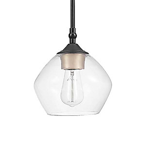 Globe Electric Harrow 1-Light Pendant, Gold Accent Socket, Shade 60312, 59.6", Matte Black with Clear Glass