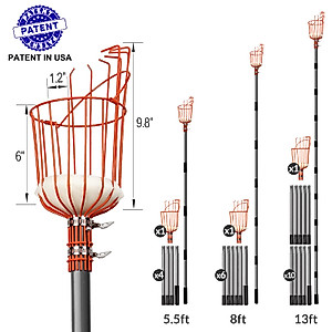 Walensee 13FT Fruit Picker, Adjustable Fruits Picker Tool with Lightweight Stainless Steel Pole and Big Basket, Fruit Catcher Equipment Tree Picker for Apples Mango Pear Orange Avocados Fruit Picking
