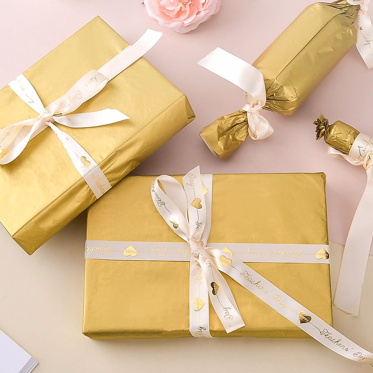 Hlonon 180 Sheets Gold Tissue Paper for Gift Bags - 10 x 14 Inches Recyclable Gold Wrapping Tissue Packaging Paper Bulk for Weddings Birthday DIY Project Christmas Gift Wrapping Crafts Decor