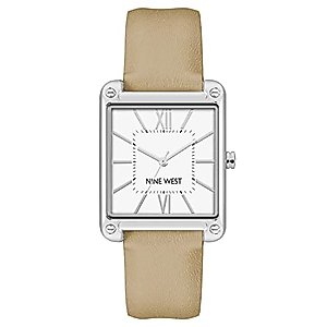 Nine West Women's Japanese Quartz Dress Watch with Faux Leather Strap, Beige, 18 (Model: NW/2117SVTN), Tan/Silver