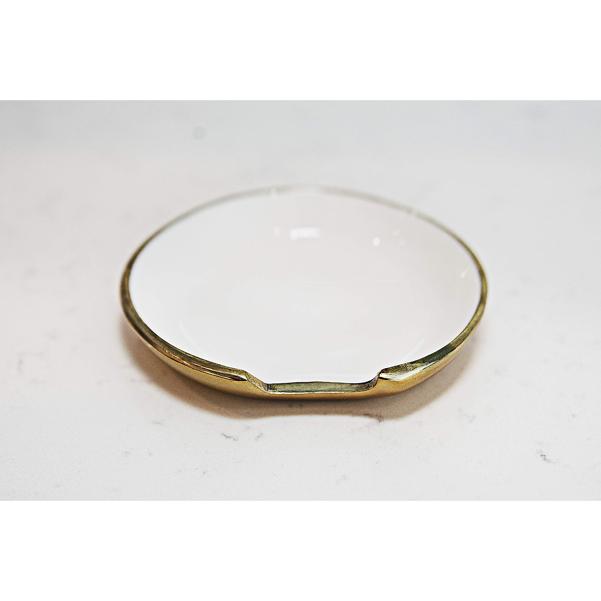 Alchemade White Spoon Rest - Stylish Brass And Enamel Aesthetic Cooking Spoon Holder In A Mid-century Style For Your Kitchen - Jewelry Trinket Holder For Your Bedroom Or Soap Dish For Your Bathroom