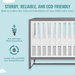 Dream On Me Arlo 5-in-1 Convertible Crib in Steel Grey and White, JPMA Certified, 3 Mattress Height Settings, Non-Toxic Finish, Made of Sustainable and Sturdy Pinewood