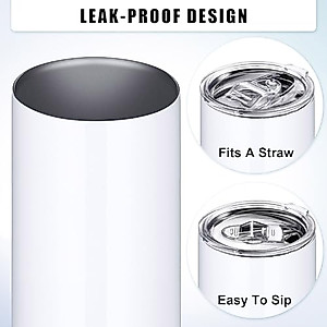 16 Pack 20 oz Stainless Steel Skinny Tumbler Water Tumbler Cup Insulated Stainless Steel Cups with Lid Double Layer Travel Coffee Mug Reusable for Hot Cold Drink Home Office Car Use(White)