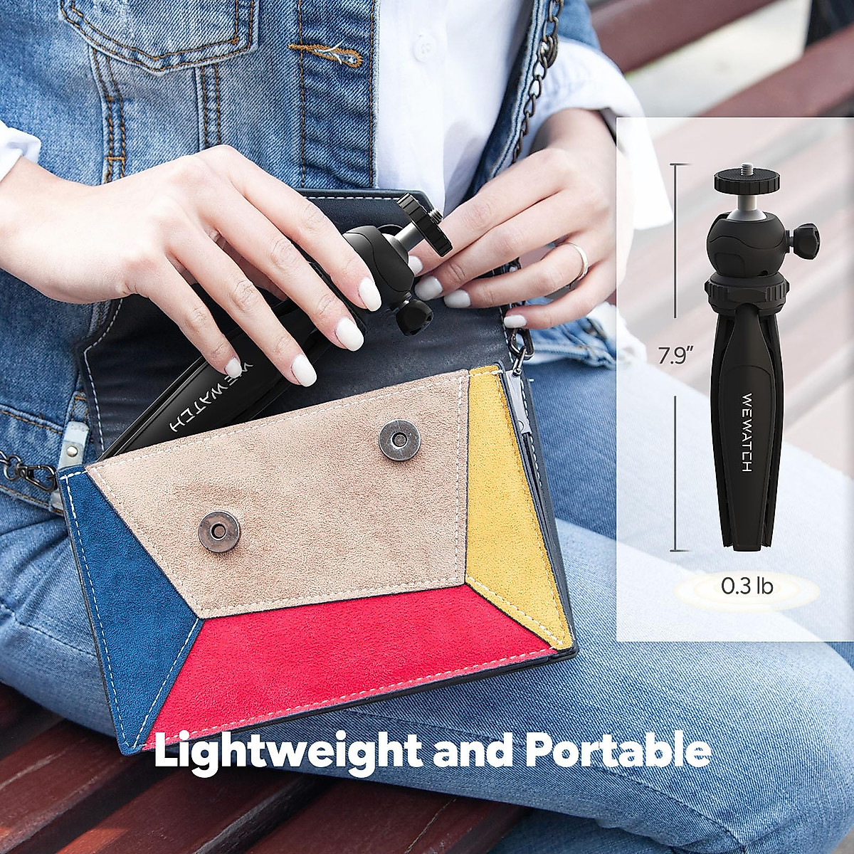 WEWATCH PS201 Adjustable-Height Tripod Stand, 31" Compact Aluminum Alloy Portable Projector Stand, Selfie Stick Tripod with 360° Panorama, One-Button to Open/Close Tripod Stand for Projectors Camera