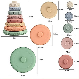 miawow 8 Pcs Stacking Rings Soft Toys for Babies Newborn 0 3 4 5 6 12 18 Months 1 Year Old Girls Boys - Toddler Sensory Educational Montessori Baby Blocks - Infant Development Teething Learning Tower