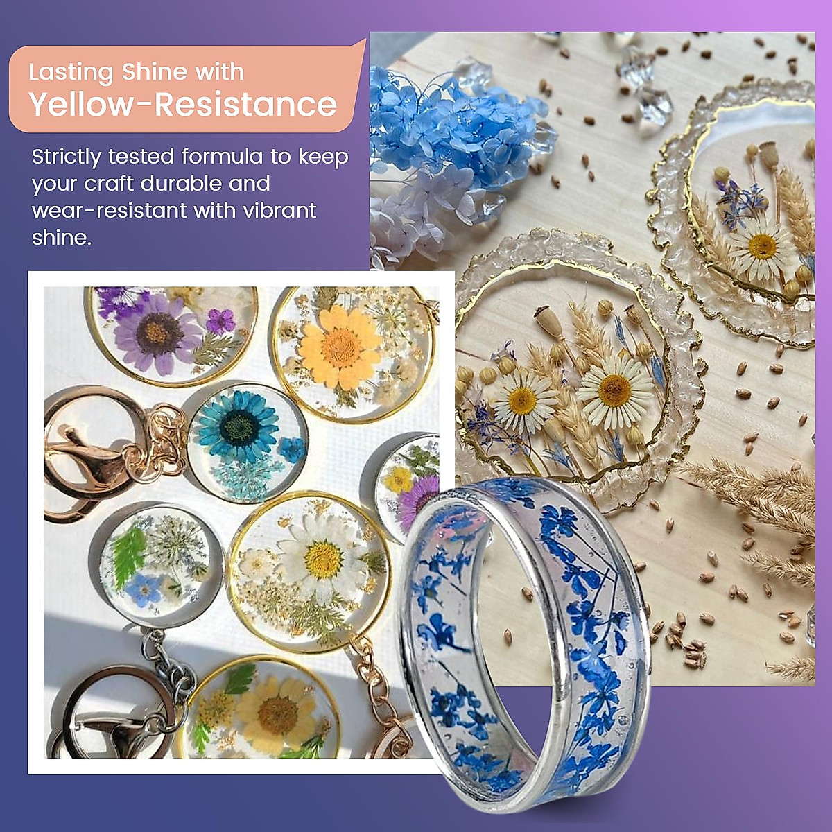 Bsrezn 300g Clear UV Resin Hard, High Gloss UV Cure Epoxy Resin Crystal Kit Premixed Resina UV Curing Transparent Solar Activated Glue for Jewelry Making Fast Curing