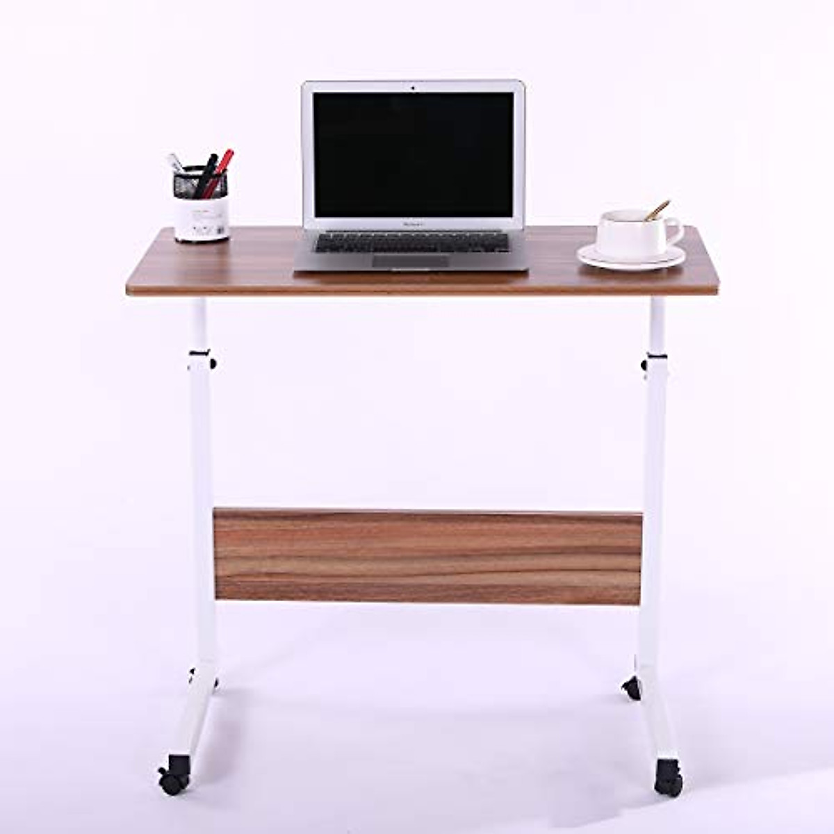 Fancasa Laptop Cart 31.5" Mobile Table Movable Portable Adjustable Notebook Computer Stand with Wheels (Teak)