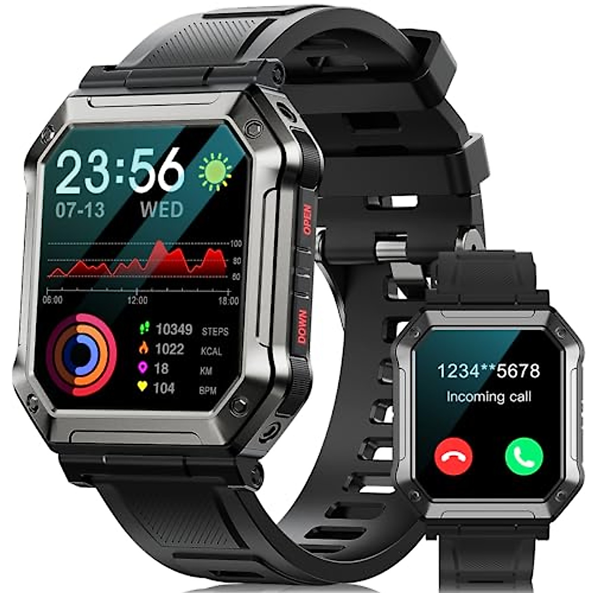 Jireausty Military Smart Watches for Men - 1.91" Smart Watch with Bluetooth Call IP68 Waterproof Smart Watches with Heart Rate Sleep Monitor for Android and iPhone