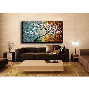 YaSheng Art -100%hand-painted Contemporary Art Oil Painting On Canvas Texture Palette Knife Landscape Paintings Modern Home Interior Decor Abstract Art 3D Flowers Paintings Ready to hang 20x40inch