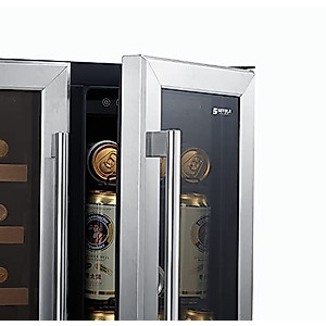 24'' Wine and Beverage Cooler Refrigerator-Dual Zone Built-in or Freestanding Fridge with Stainless Steel Tempered Double Glass Door and Temperature Memory Function Holds 19 Wine Bottles &57 Csans