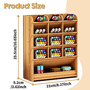ShellKingdom Wooden Desk Organizer, Desktop Stationery Holder for Pen Pencil Markers, Makeup Brushes, Lipsticks Storage, with 13 Compartments for Home Office School