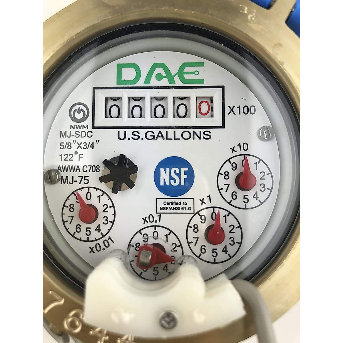 DAE MJ-75 Non Lead Potable Water Meter, 3/4" NPT Couplings, Pulse Output, Gallon