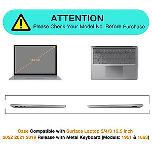 MOSISO Case Compatible with Surface Laptop 5/4/3 13.5 inch 2022 2021 2019 Release with Metal Keyboard (Models: 1951 & 1868), Protective Plastic Hard Shell Case Cover, Black