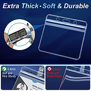 kioooki 50 Pcs Badge Holders with Clip Extra Thick Clear Name Badge Holders Card Holder Plastic Horizontal Name Tag Holder with Waterproof Resealable Zip
