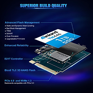INLAND 2230 Internal SSD 1TB High Performance Gen4x4 M.2 2230 30mm Internal Solid State Drive PCIe 4.0, up to 4,700 MB/s, TN446