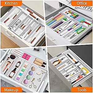Spaclear Large Utensil Drawer Organizer Expandable Silverware Organizer for Kitchen Drawer Adjustable Cooking Utensil Holder Cutlery Flatware Tray Spatula Tools Gadgets Storage Dividers Plastic White