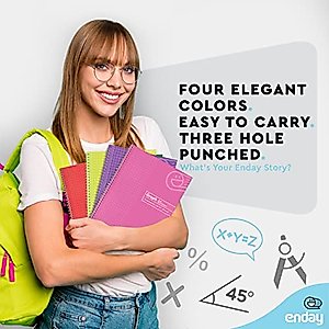 Graph Paper Notebook Quad Ruled Spiral Grid Notebook PACK Of 4 White Paper 100 Sheets Assorted Colors Wire Bound Graphing Books - by Emraw
