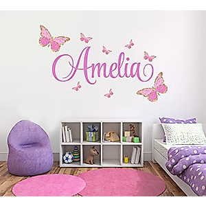 Butterfly Wall Decals - Custom Name Wall Decal – Baby Girl Wall Decor - Personalized Name Wall Decals for Girls – Kids Bedroom Nursery Decor - Butterflies Sticker