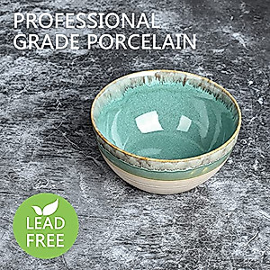 Bosmarlin Ceramic Soup Bowl Set of 4, 26 Oz, Stoneware Cereal Bowl for Oatmeal, Salad, Dishwasher and Microwave Safe, Reactive Glaze (Green, 6 in)