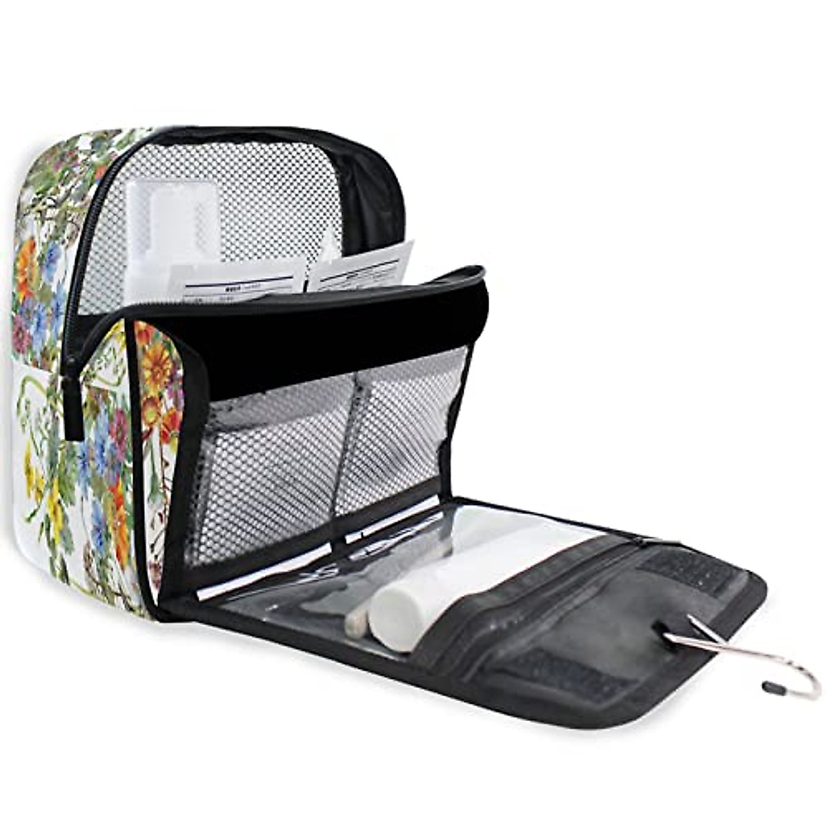 Omhonmi Hanging Toiletry Bag for Women Colourful Summer Dragonfly Botanical,Waterproof Makeup Pouch,Portable Cosmetic Bag,Travel Bag with Hanging Hook for Woman Man Travel Accessories