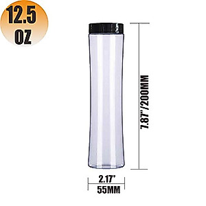 12.5oz (360 ml 12 Pack) Clear Empty Plastic Sensory Bottles with Smooth Lids and Labels - Round Plastic Test Tubes with Screw Caps for Party Gum Balls,Event Jelly Beans - BPA Free (Black Lids)