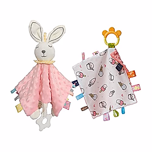 Upalupa Bunny Lovey Blanket and Minky Dot Fabric Tags Security Blanket, Pink
