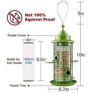 Decflow Bird Feeder, Wild Metal Bird Feeders for Outside with 4 Feeding Ports, Not 100% Squirrel Proof Hanging Birds Feeders and Garden Decoration Yard for Bird Watchers, 3.4-Pound Seed Capacity.