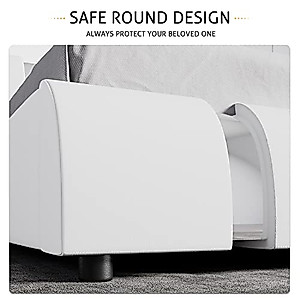 SHA CERLIN Full Size Bed Frame with Iron Pieces Decor and Adjustable Headboard/Deluxe Upholstered Modern Platform Bed with Solid Wooden Slats Support/No Box Spring Needed, White