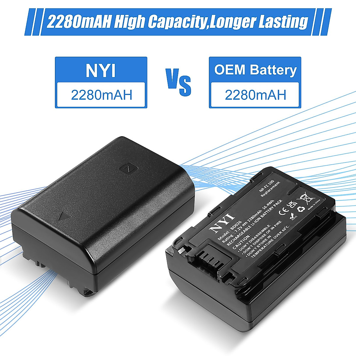 NYI A7iii Battery NP-FZ100 Replacement Batteries and Charger for Sony A7 IV, Sony Alpha A7 III, A7R III, A7R IV, A9, A6600, 9S Cameras