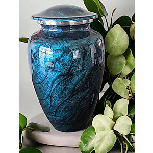 Beautiful Ocean Blue Urns for Human Ashes Adult Female, Burial Urns, Decorative Urns, Funeral Urns, Cremation Urns for Women and Men - 1 Large Urn (Blue)