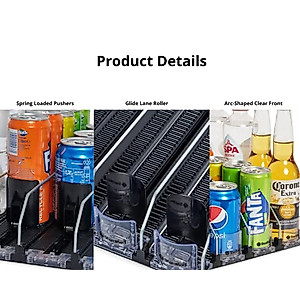 Shardified Drink Organizer for Fridge, Self-Pushing Beverage Organizer for Refrigerator, Width Adjustable Soda Can Pusher Glide, Beer Water Bottle Storage for Pantry, Glossy-Black, 5-Row