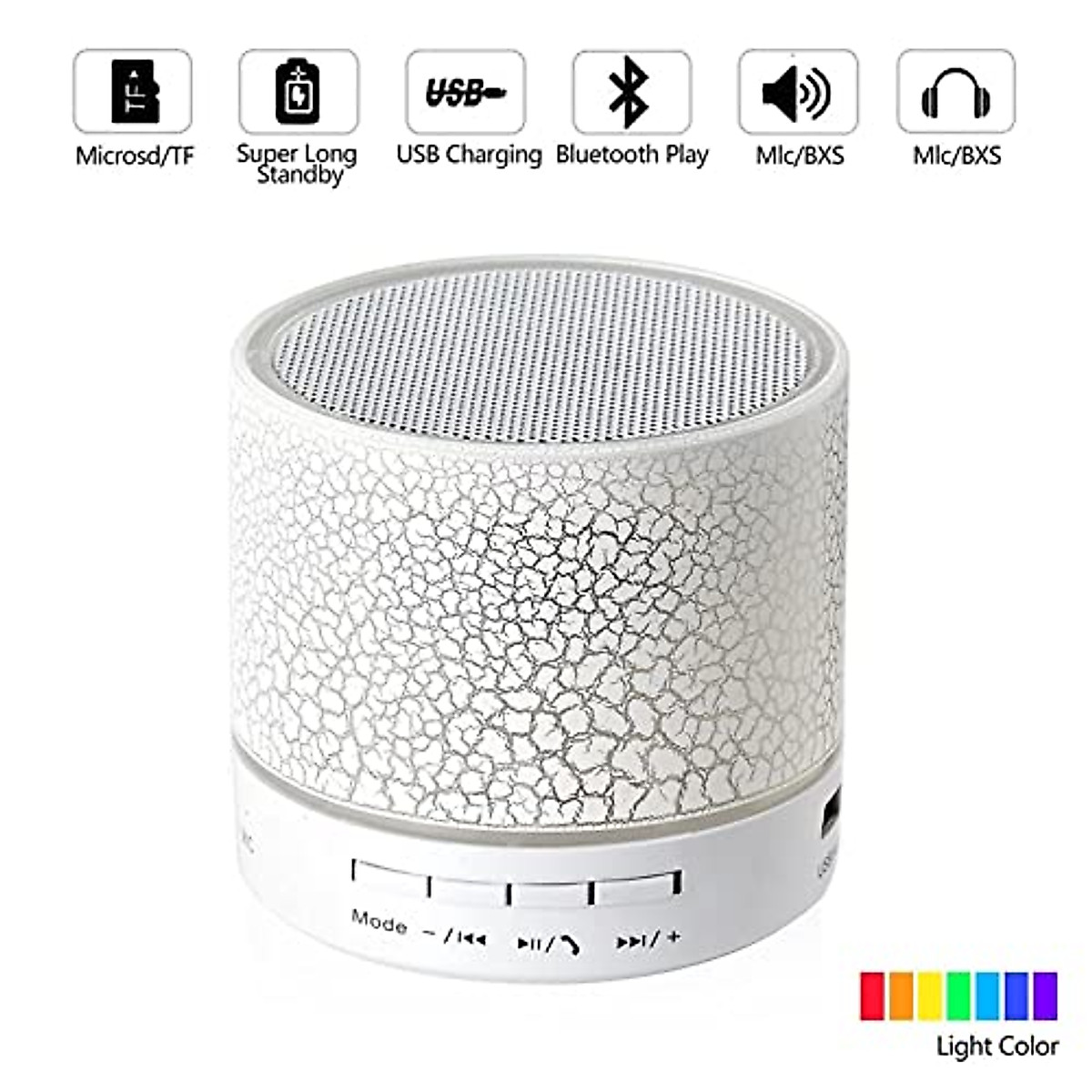 Bluetooth Speaker, Portable Wireless Speakers with Led Lights, IPX7 Waterproof Shower Speakers, 360 HD Surround Sound, Built-in-Mic, TF Card, Mini Outdoor Speaker Radio for Party, Travel, Beach, Home