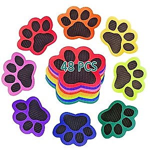 48pcs Carpet Markers Velcro Spot Markers for Classroom Floor Carpet Spots for Kids, Sitting Dots for Kids Carpet Spots for Kids, Teachers, Preschool and Kindergarten Paws Shape