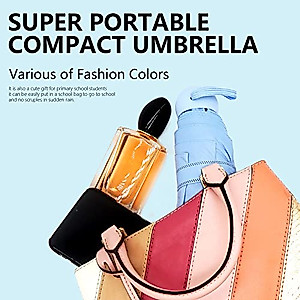 ALFROTEY Mini Folding Travel Umbrella for Rain with Anti-UV Protection Lightweight Small Compact Umbrella for Backpack and Purse Ideal Travel Umbrella for Women and Girls (Light Blue, S)