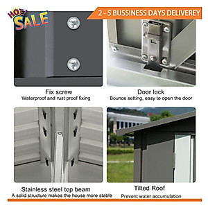 Storage Shed, Outdoor Storage Shed 8 x 6 FT Lockable Metal Garden Shed Steel Anti Storage House with Shutter Vents Single Lockable Door for Garden Shed House, Gray