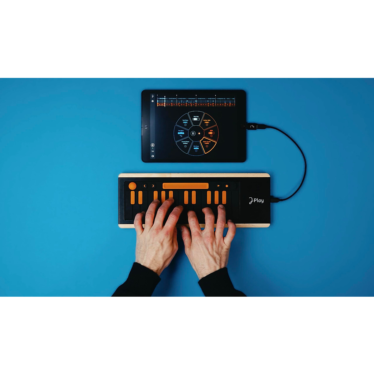 Piano Pad Accessory for J-Play MIDI Controller - 25 Keys and Effect Zone, Dedicated Musical App Included, Plug & Play Music Instrument Fire Edition