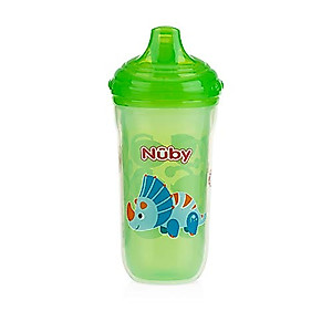Nuby Plastic Insulated No Spill Easy Sip Cup with Vari-Flo Valve Hard Spout, Boy, 9 Oz, 3 Count