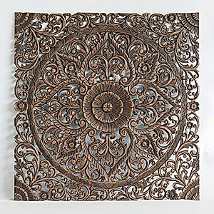 Queen Size Boho Carved Wood Bed Headboard Hand Sculpted Wall Art Hanging from Chiang Mai Thailand 60 Inches